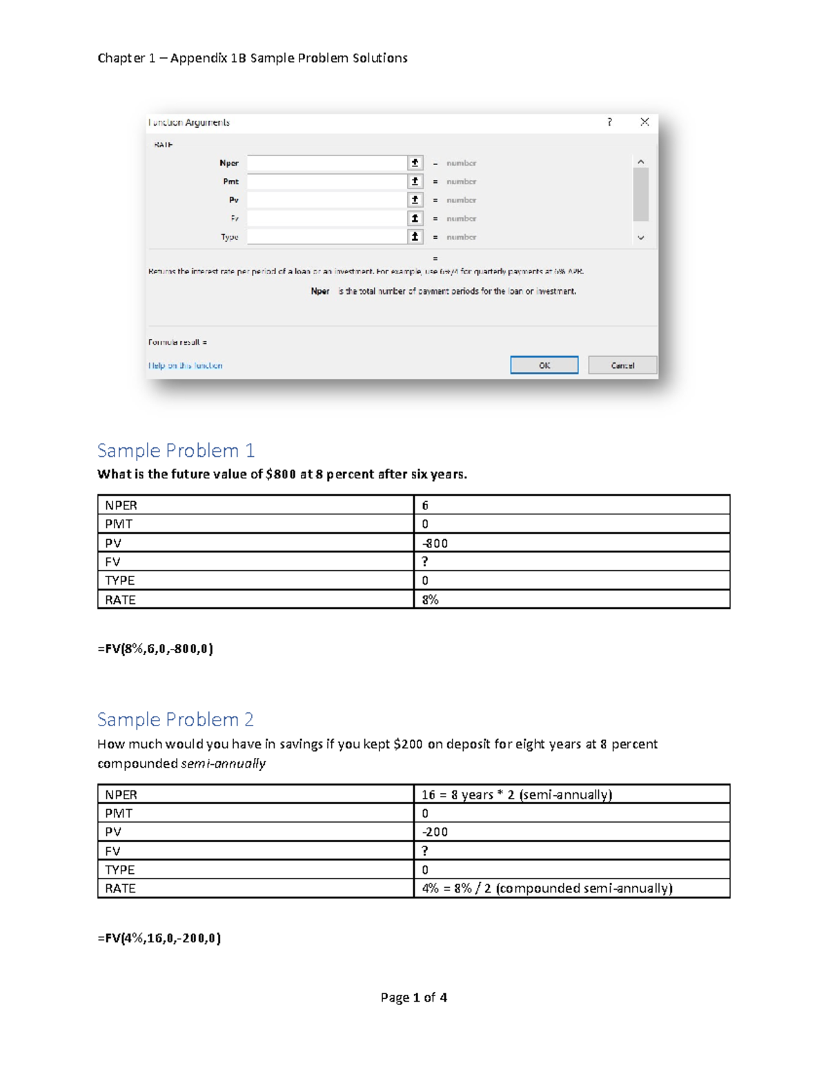 Chapter 1 Solutions - Sample Problems (Appendix 1B) - Sample Problem 1 What is the future value ...