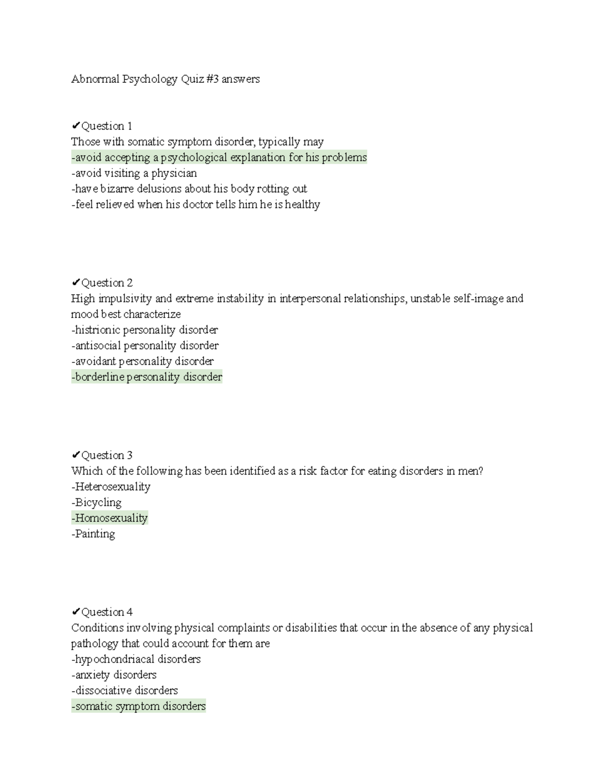 practice problems and notes for exam chapter 22 - Abnormal Psychology ...