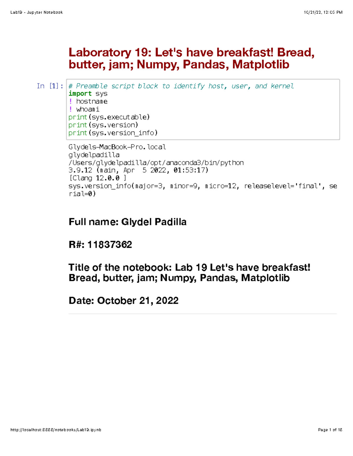 Lab19 Jupyter Notebook Laboratory 19 Lets Have Breakfast Bread Butter Jam Numpy
