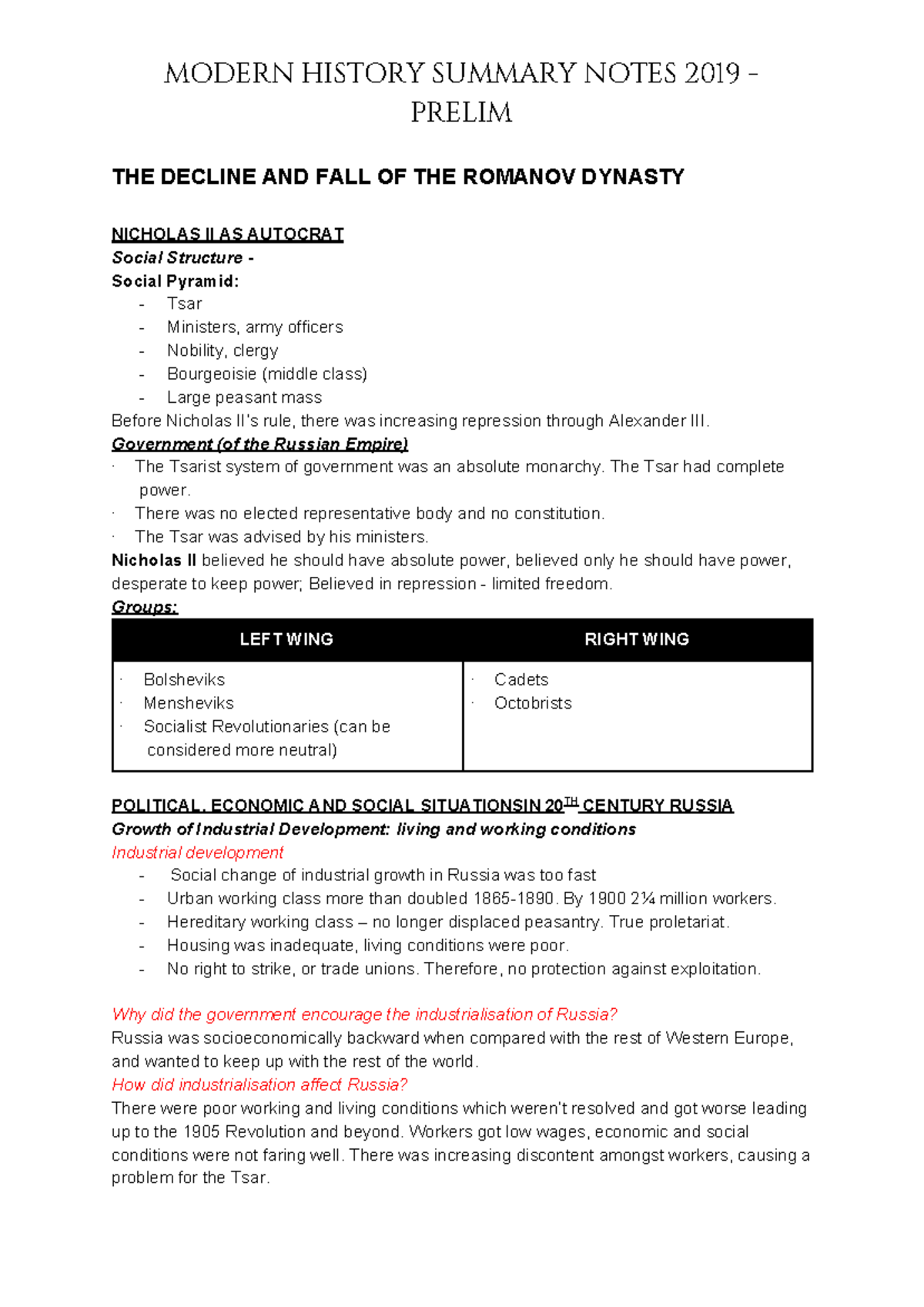 2019 P MH Prelim Modern History Notes Natalie Russell Notes - PRELIM ...