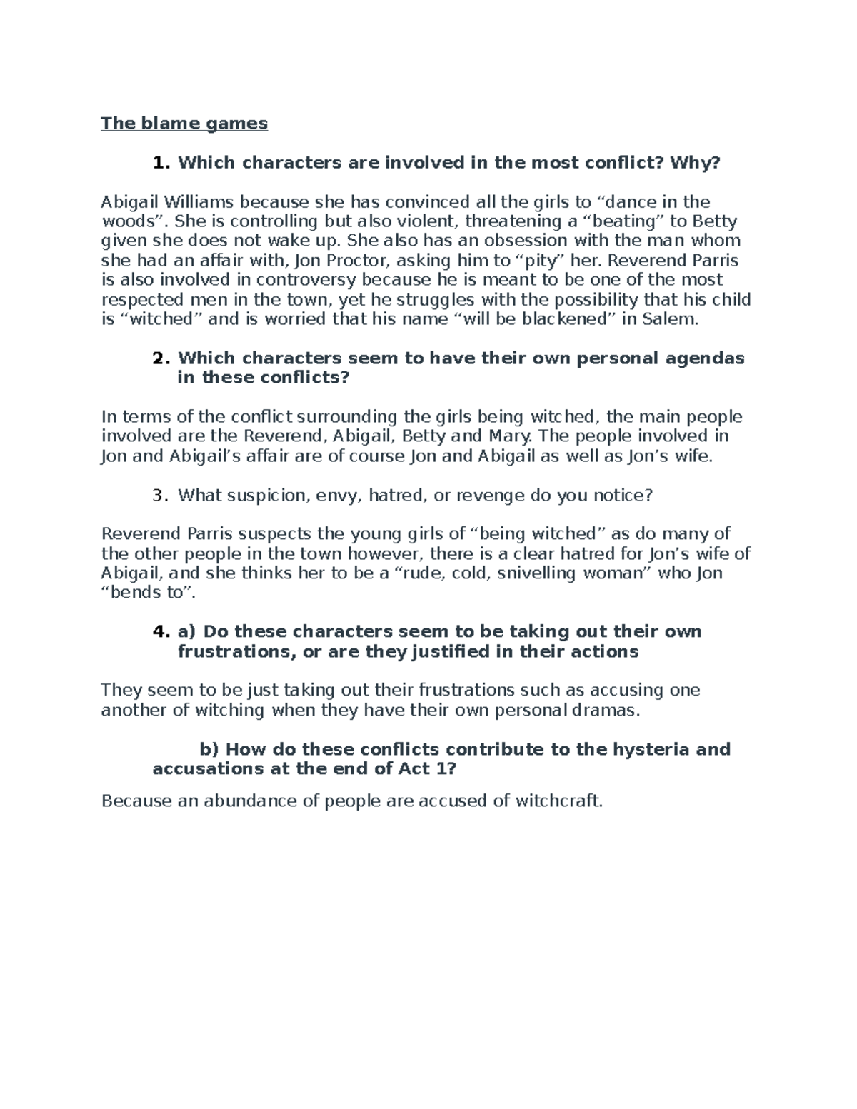 Activities - The blame games Which characters are involved in the most ...