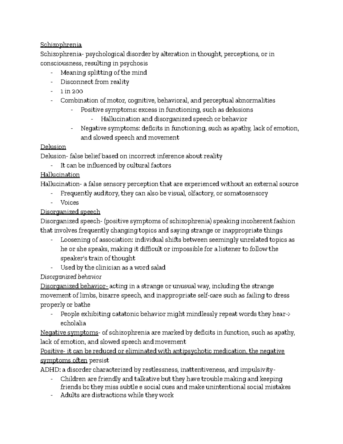 Intro psychology 8 - review final exam - Schizophrenia Schizophrenia ...