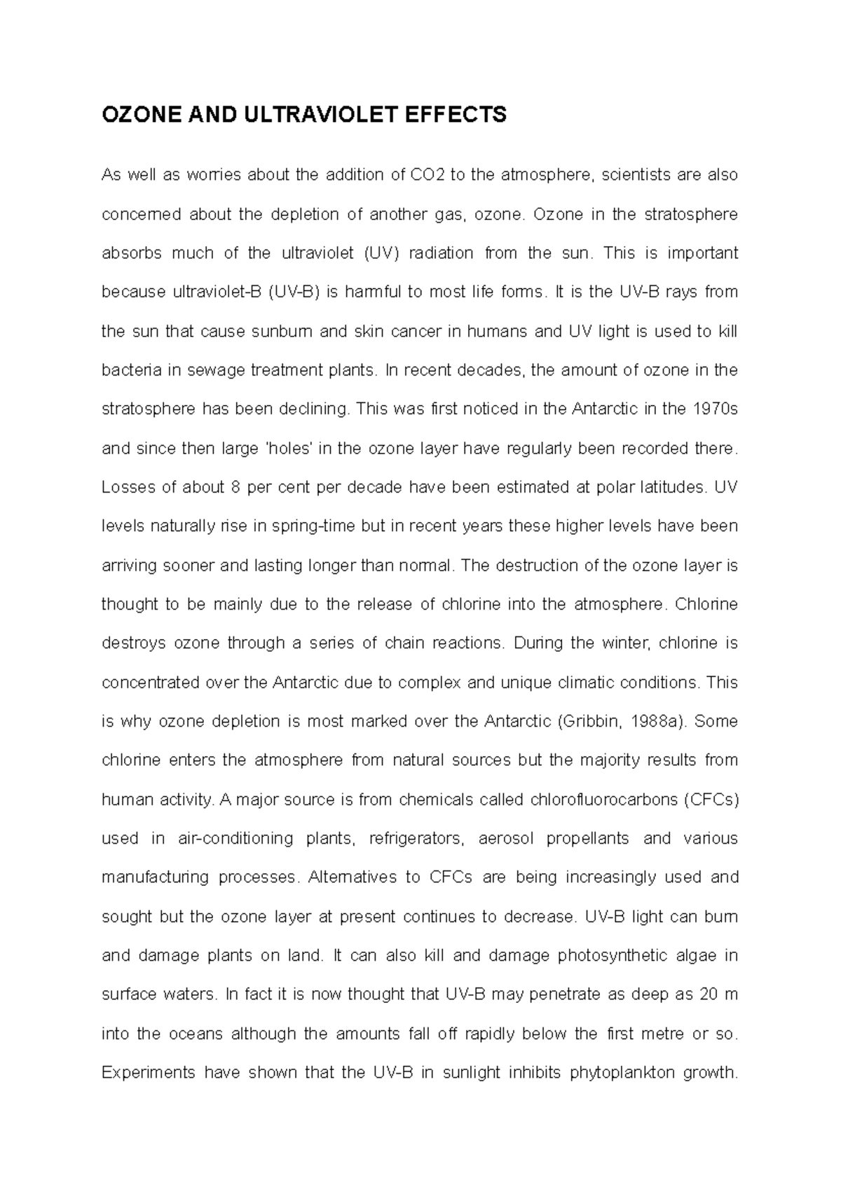 Ozone AND Ultraviolet Effects - OZONE AND ULTRAVIOLET EFFECTS As well ...