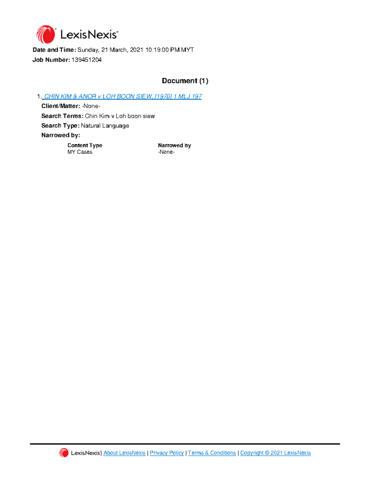 CHIN KIM & ANOR v LOH BOON SIEW, [1970] 1 MLJ 197 - | About LexisNexis ...