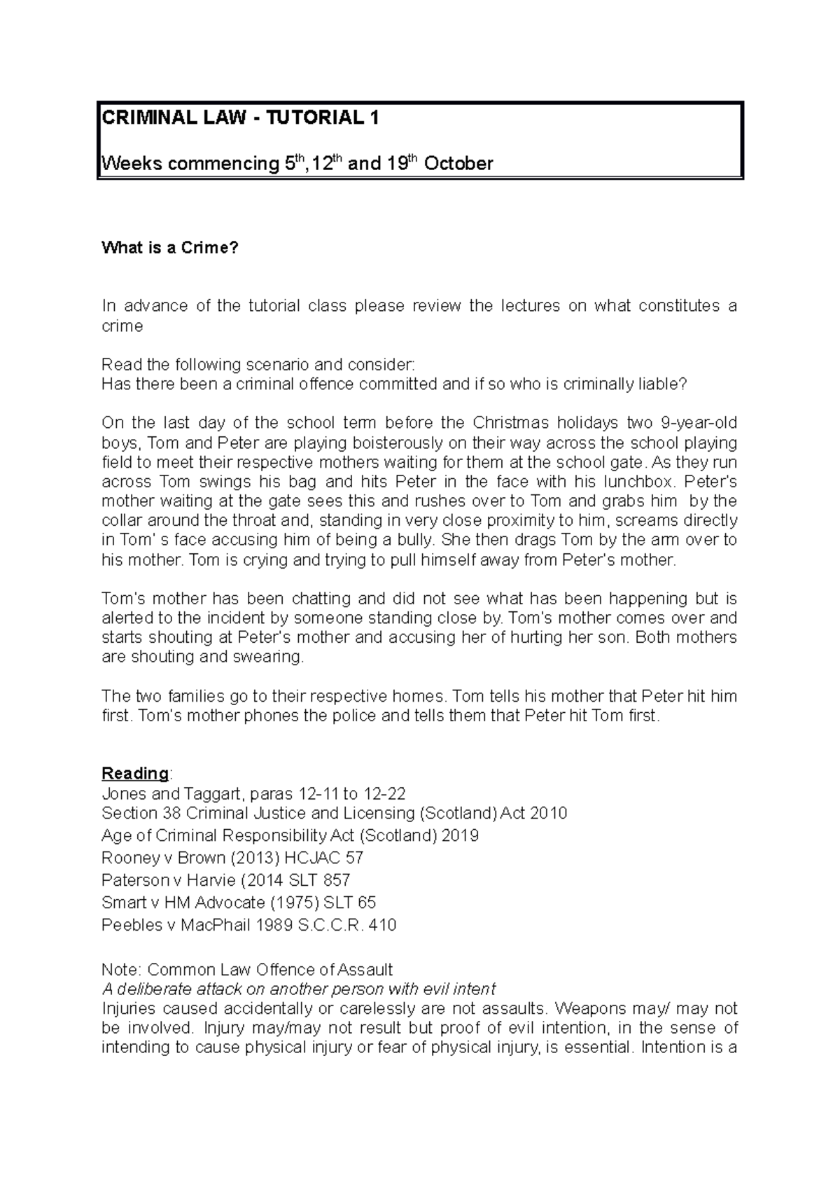 Criminal tutorial 1 - LS1020 - Abdn - Studocu