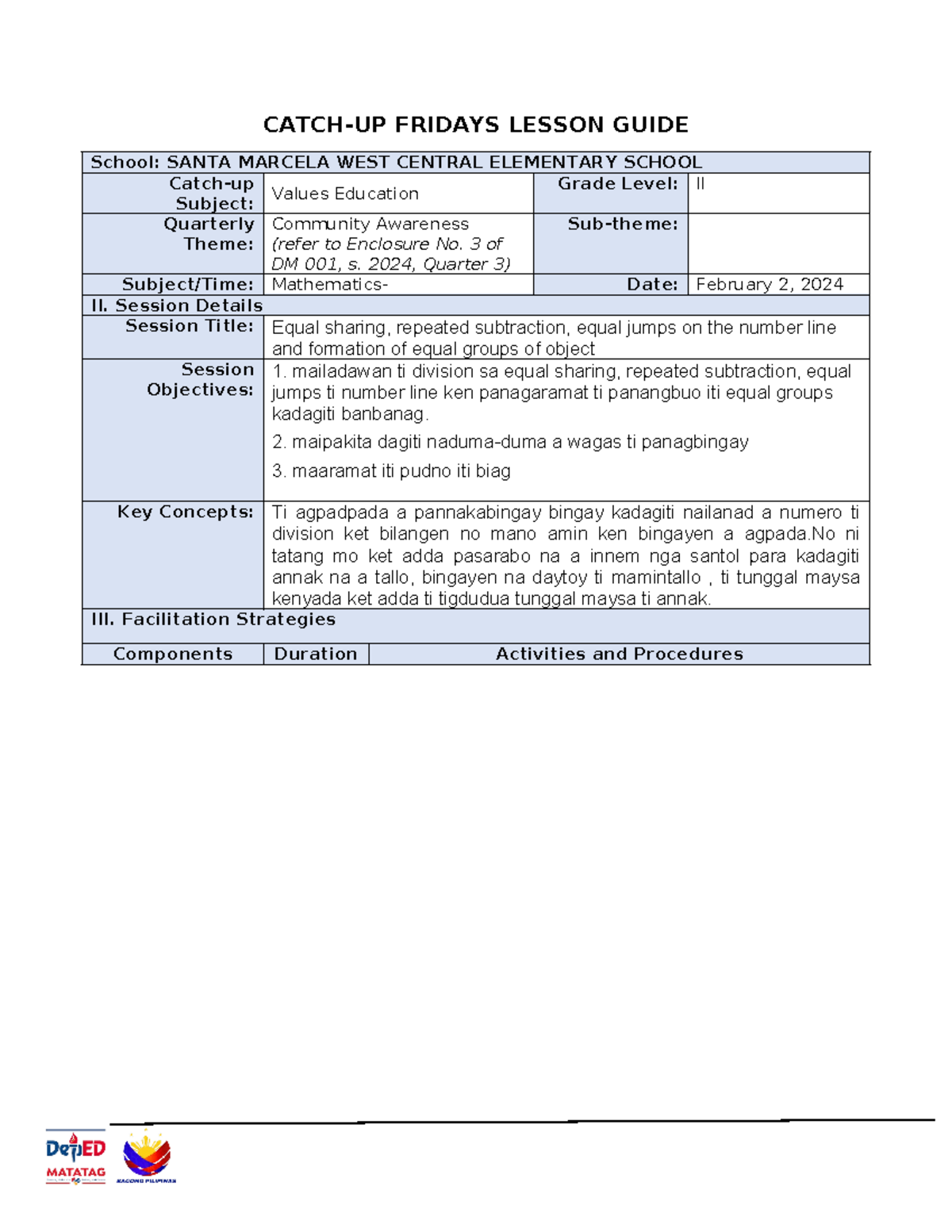 Catch 3 - sdfghj - CATCH-UP FRIDAYS LESSON GUIDE School: SANTA MARCELA ...
