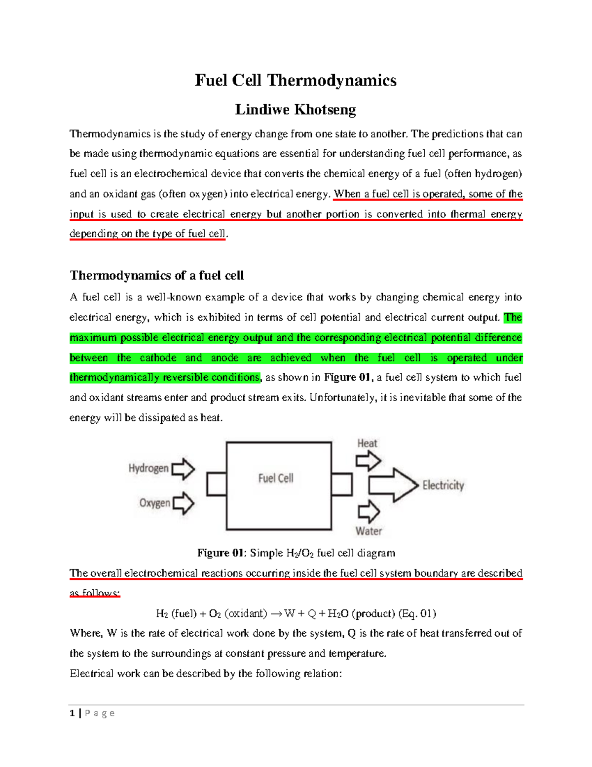 Class Lecture 09 - Fuel Cell Thermodynamics - Fuel Cell Thermodynamics ...
