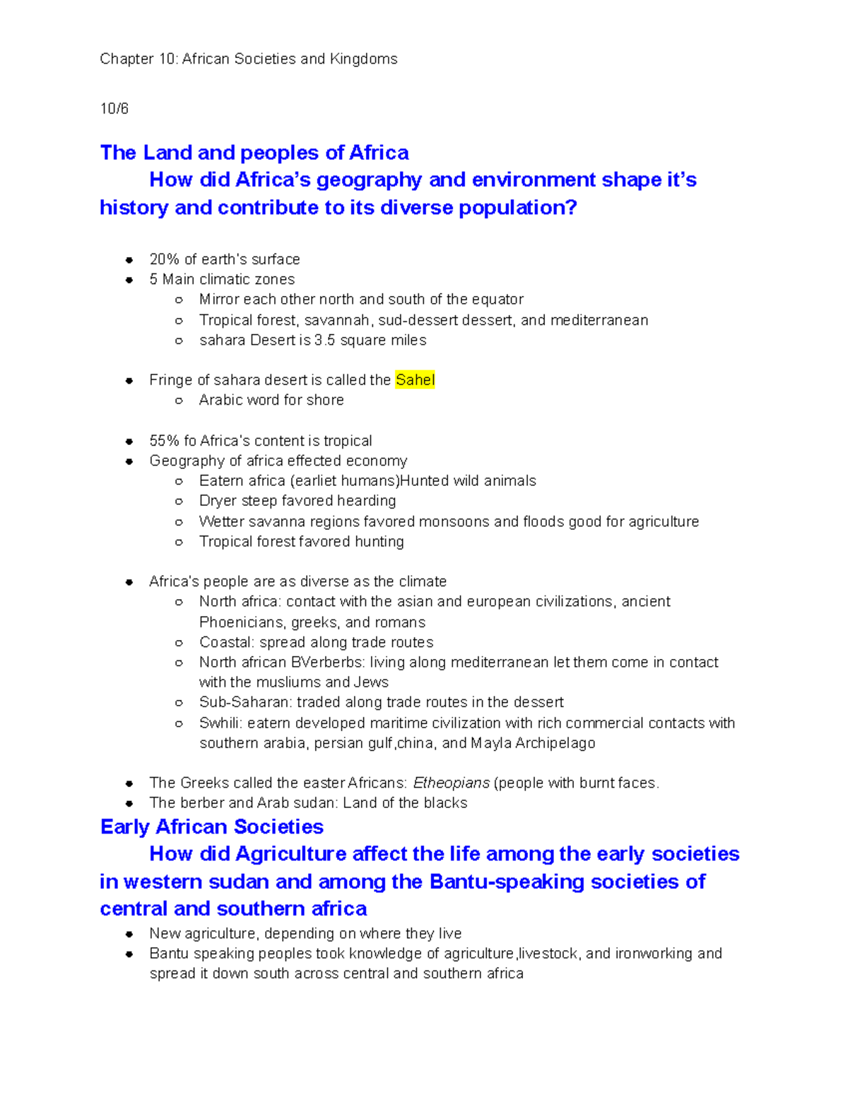 History Chapter 10 - 10/ The Land and peoples of Africa How did Africa ...