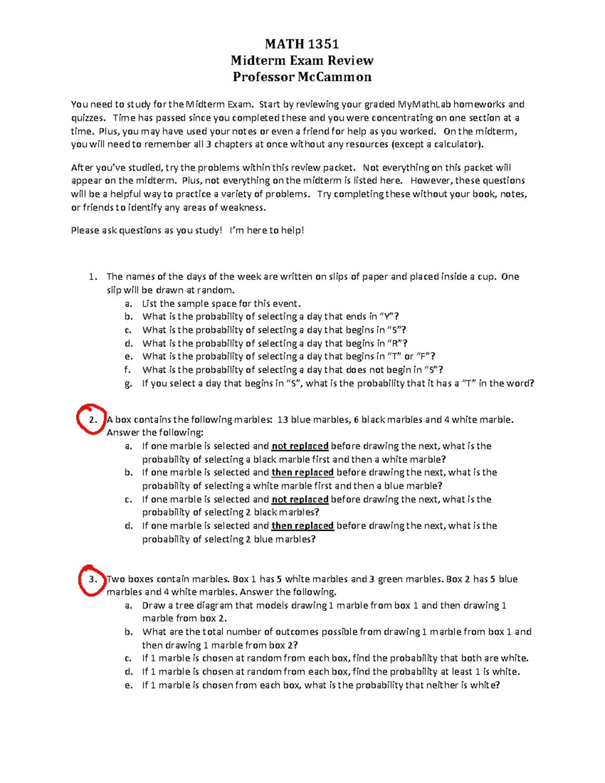 Midterm Review - MATH 1351 Midterm Exam Review Professor McCammon You ...