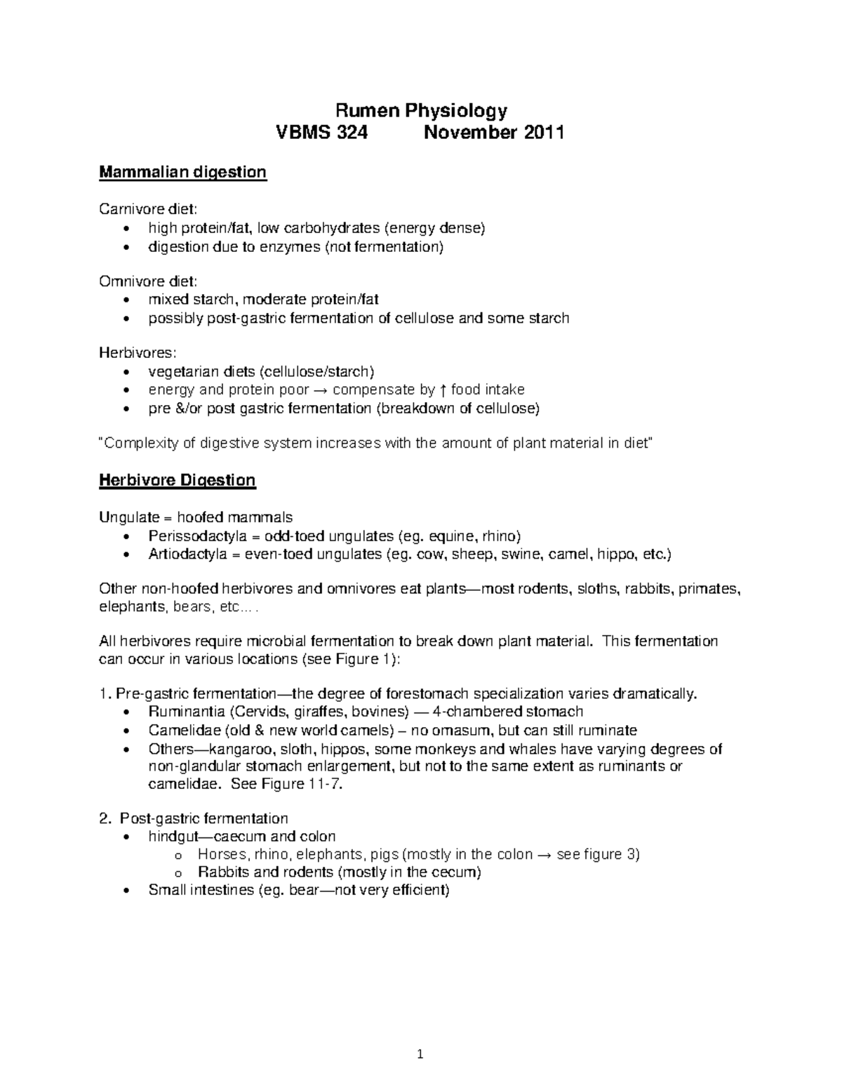 Rumen Physiology Notes - Rumen Physiology VBMS 324 November 2011 ...