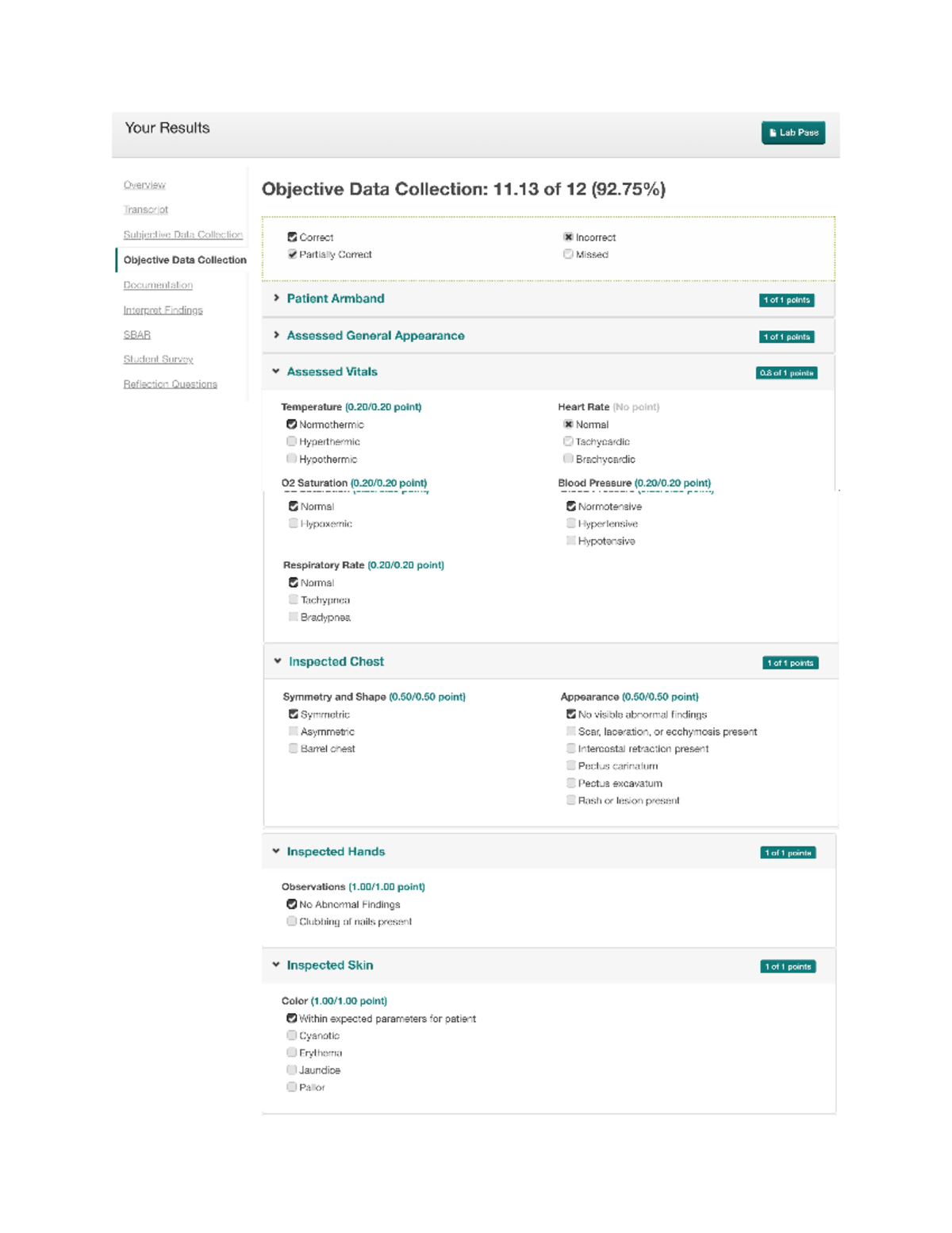 Yuki resp objective - Your Results Lab Pass Overview Objective Data Collection: 11 of 12 ...