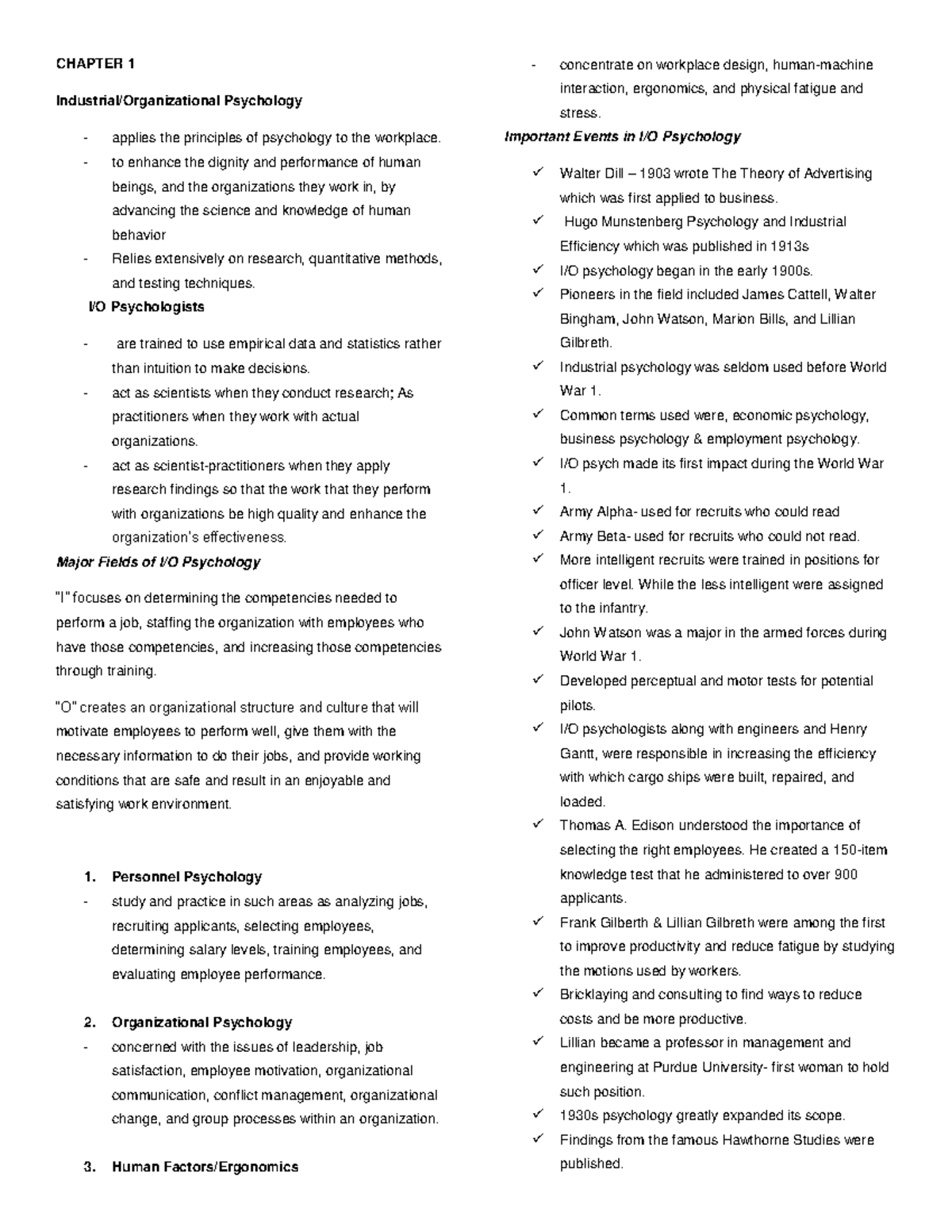 IO Psych Chapter 1 - CHAPTER 1 Industrial/Organizational Psychology ...
