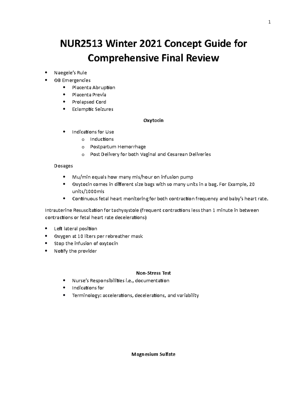 NUR2513 Comprehensive Final Review Concept Guide - NUR 2633 - Studocu