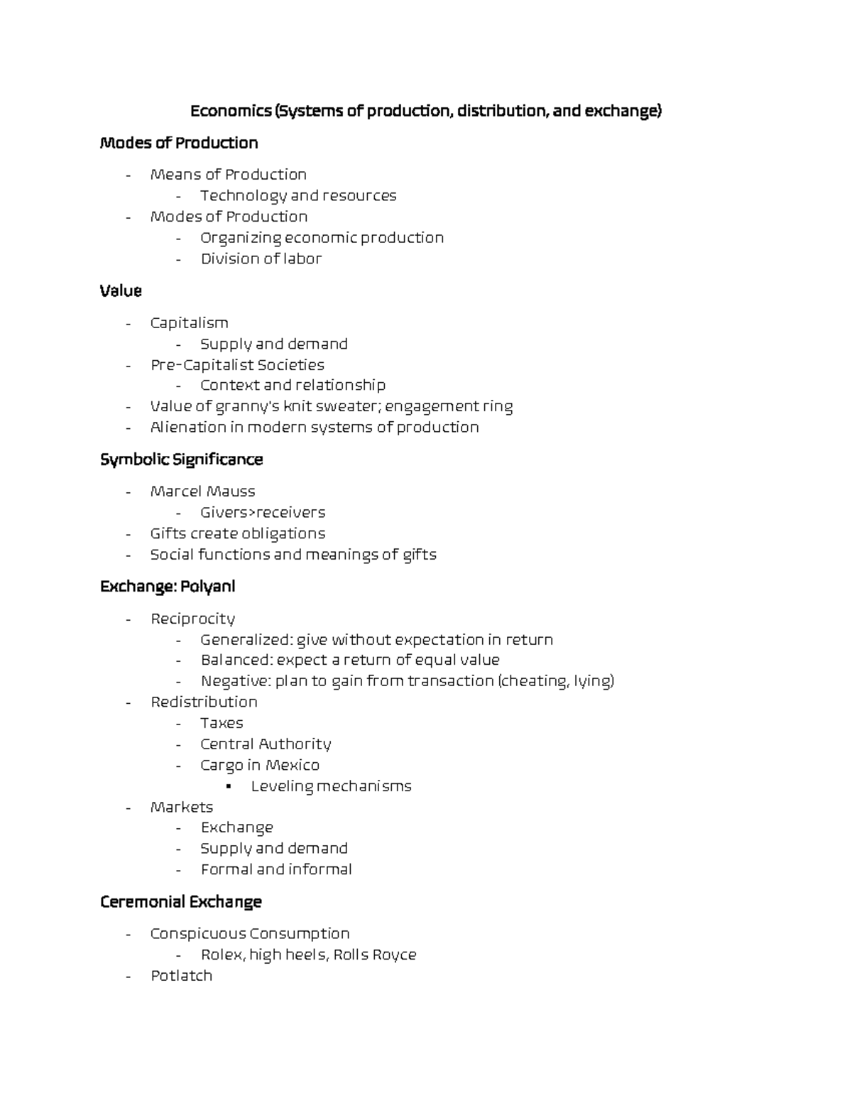 ANT 10- Economics - Lecture notes 6 - Economics (Systems of production ...