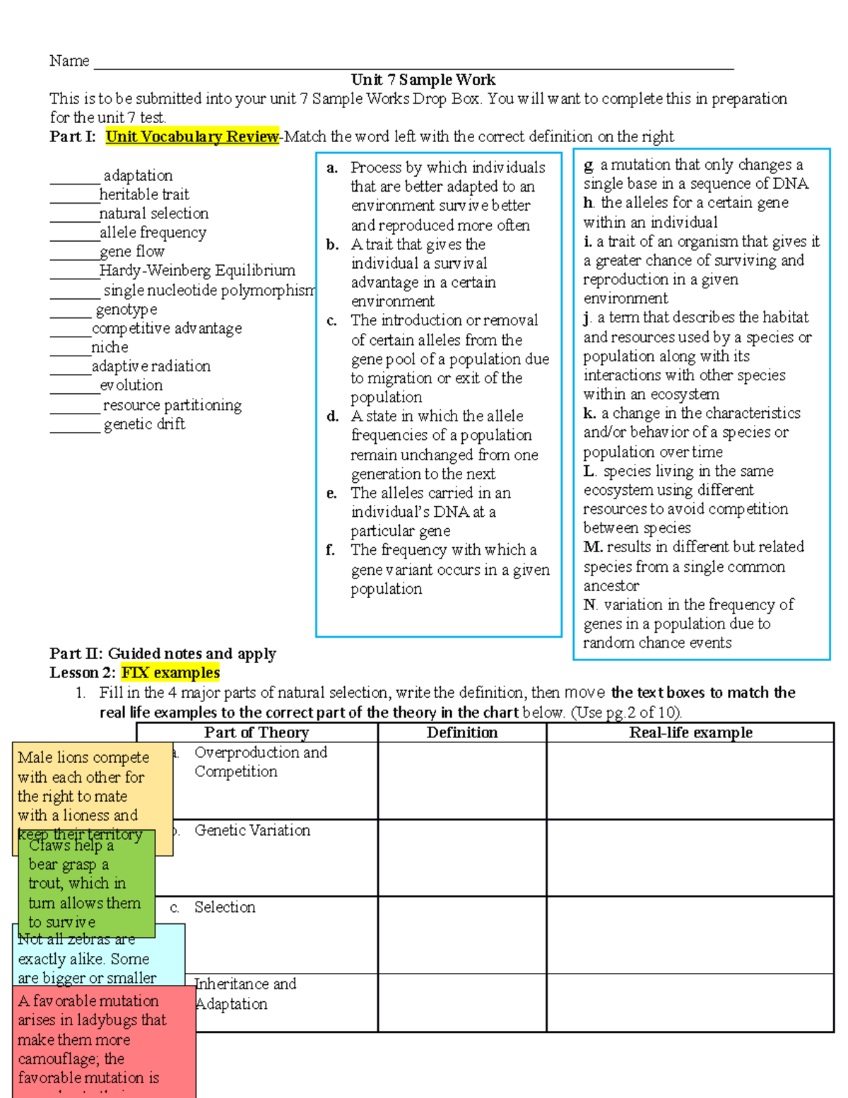 Unit 7 Sample Work - example - Name Unit 7 Sample Work This is to be ...