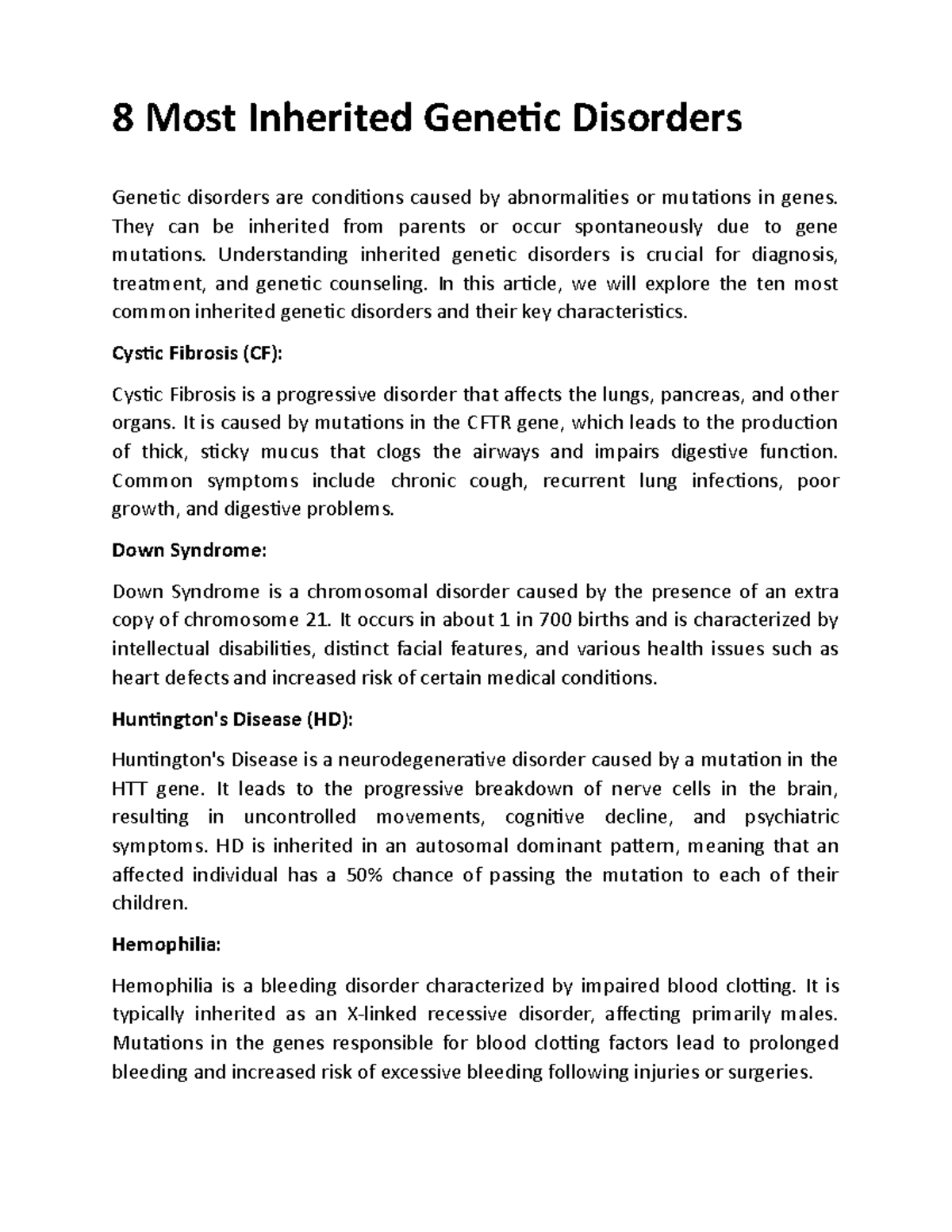 8 Most Inherited Genetic Disorders - 8 Most Inherited Genetic Disorders ...
