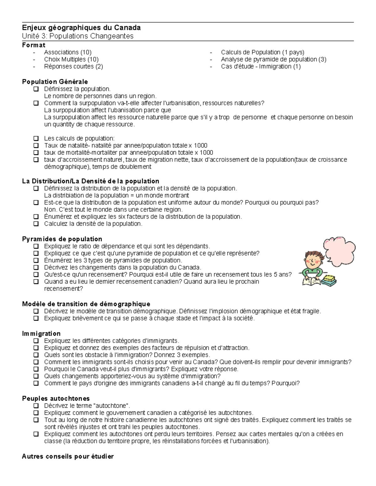 Unité 3 - Révision - Révision pour populations changeantes - Enjeux ...
