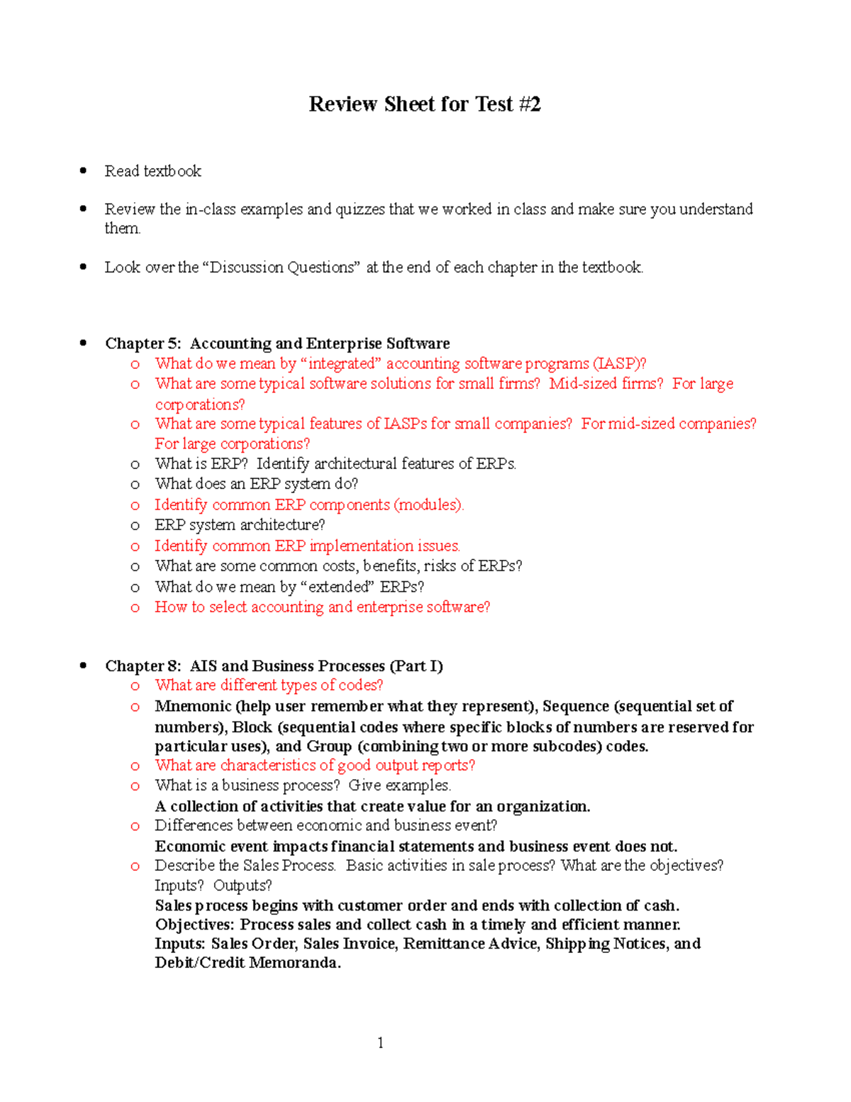 ACCT 307 Exam 2 Study Guide - Review Sheet for Test Read textbook ...