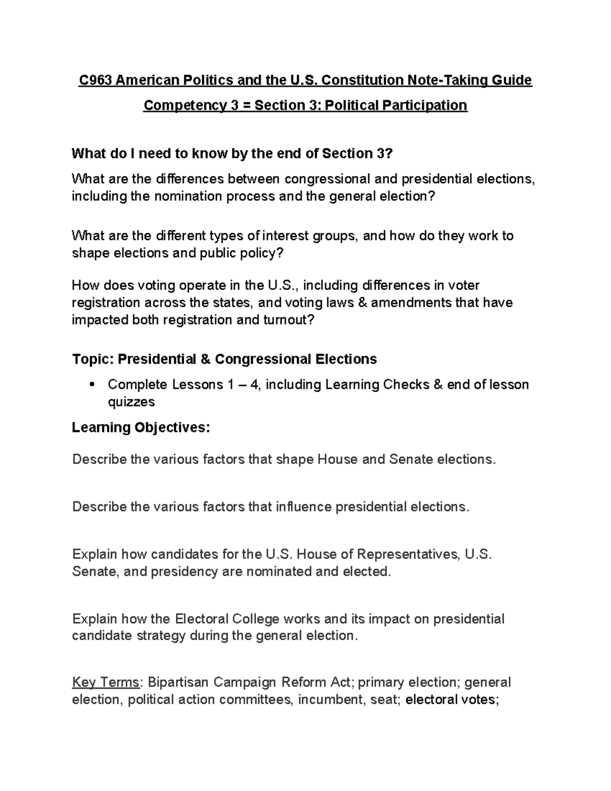 C963 Section 3 Note Taking Guide - C963 American Politics and the U ...