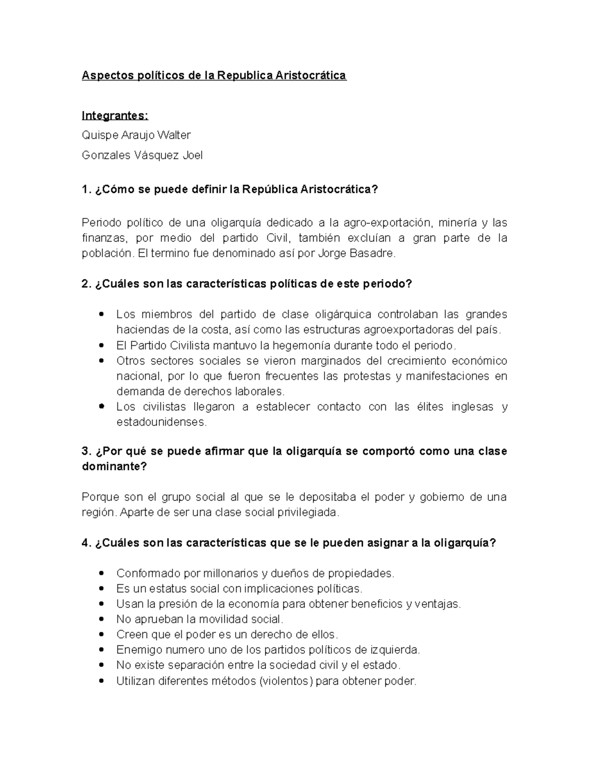 Aspectos políticos de la Republica Aristocrática - Aspectos políticos ...