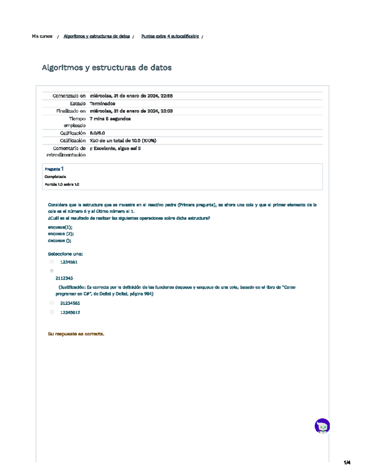 Algority Estruc Datos Autocalificable 4 - Algoritmos y estructura de datos - Studocu