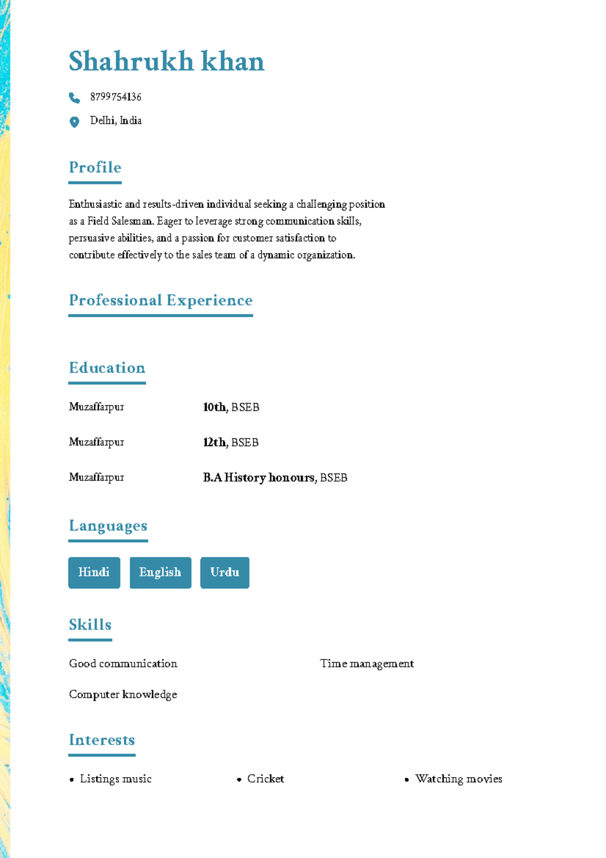 Shahrukh-khan-Flow CV-Resume-20240427 - Shahrukh khan 8799754136 Delhi, India Profile ...