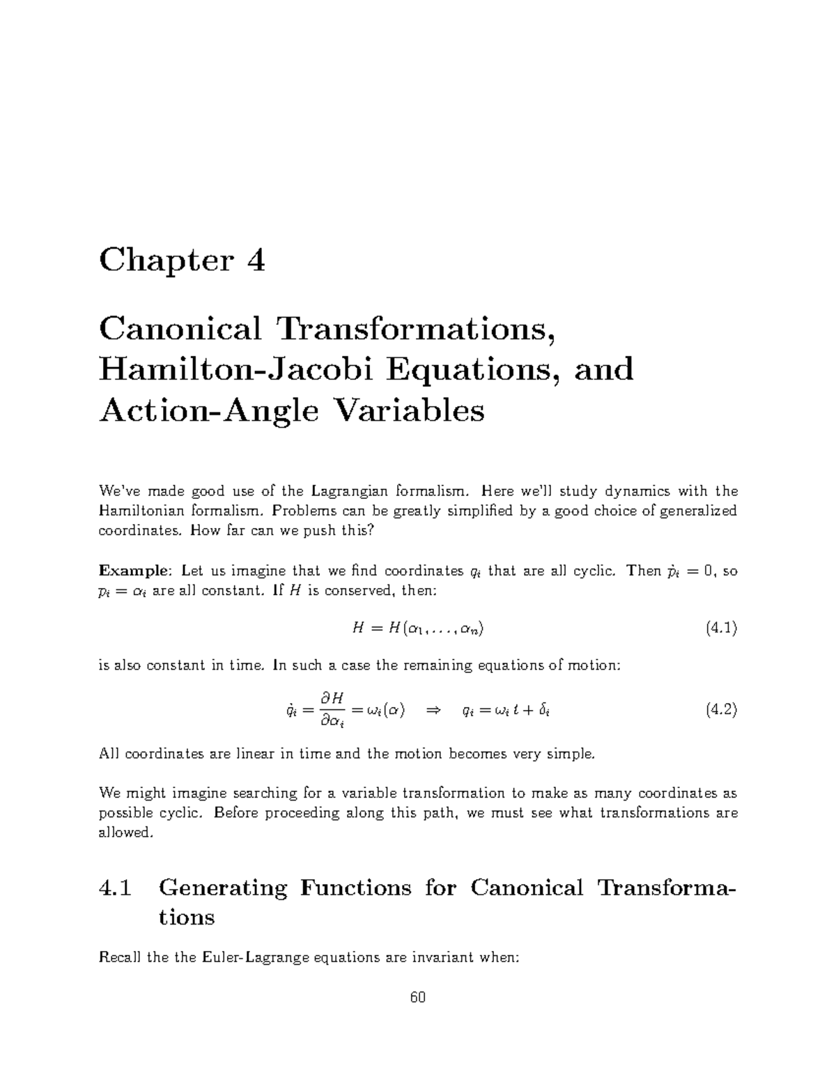 Hamiltonian mechanics - Chapter 4 Canonical Transformations, Hamilton-Jacobi Equations, and ...