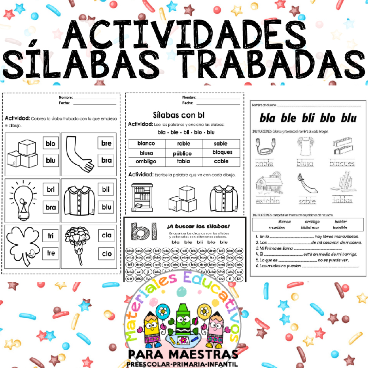 Actividades para trabajar sílabas trabadas por Materiales Educativos ...