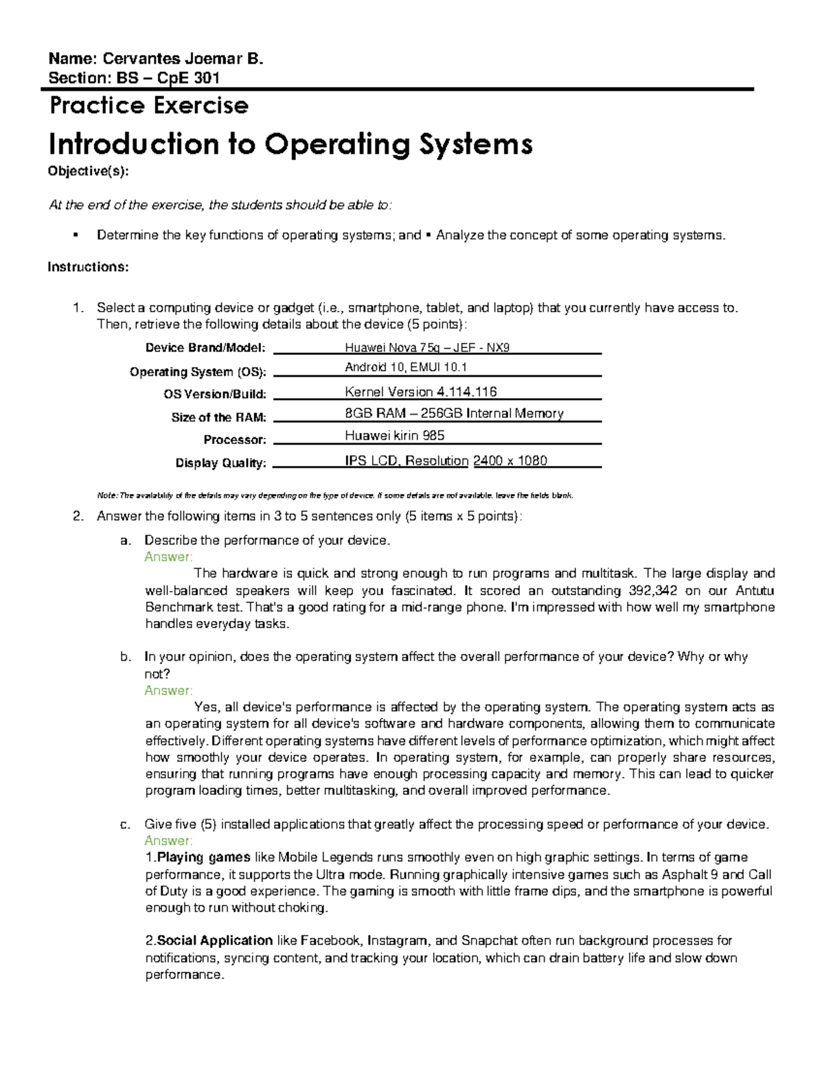 Operating System 1 Practice Exercise 1 - Operating System (OS): OS ...