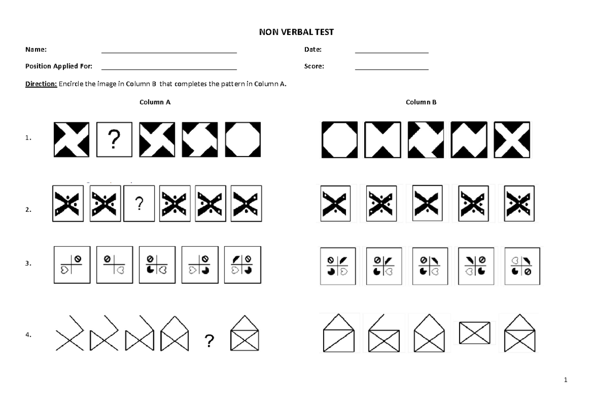 Non Verbal Test - BS Accountancy - 1 NON VERBAL TEST Name