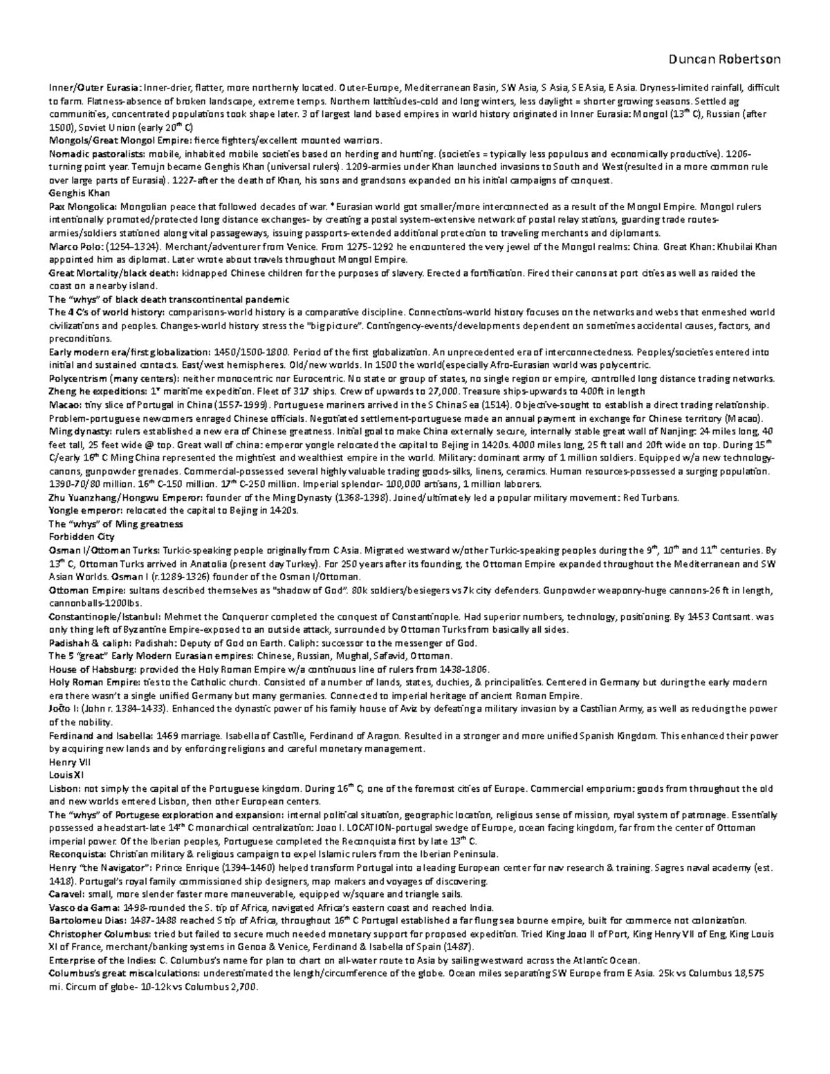 Modern World History Exam Cheat Sheet - Duncan Robertson Inner/Outer ...