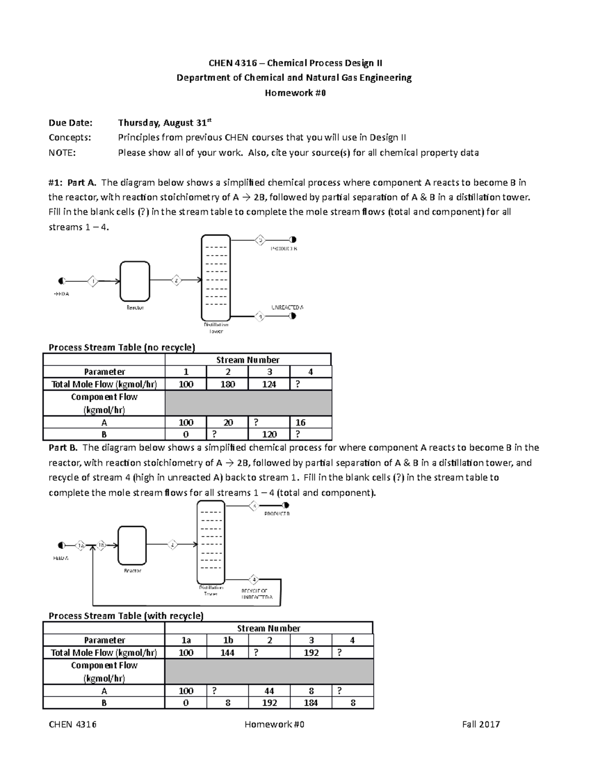 HW #0 2017 - Dr. Alexander's class - CHEN 4316 – Chemical Process ...