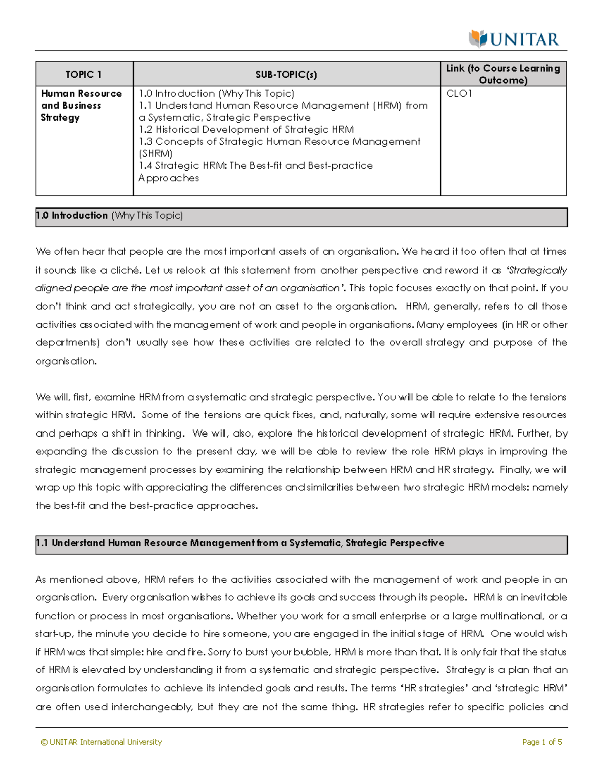 PDF Topic 1 HR and Business Strategy - TOPIC 1 SUB-TOPIC(s) Link (to ...