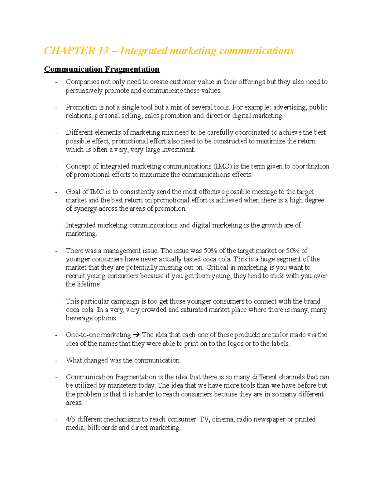 Lecture Notes - CHAPTER 13 – Integrated marketing communications ...