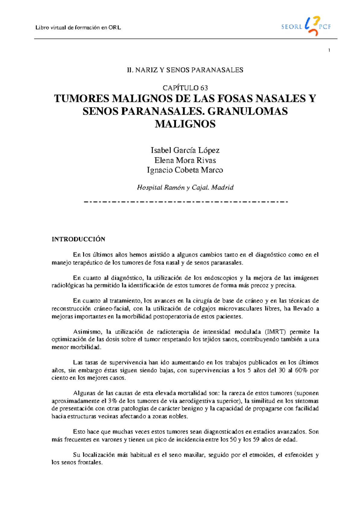 063 - Tumores Malignos DE LAS Fosas Nasales Y Senos Paranasales. Granulomas Malignos - Libro ...