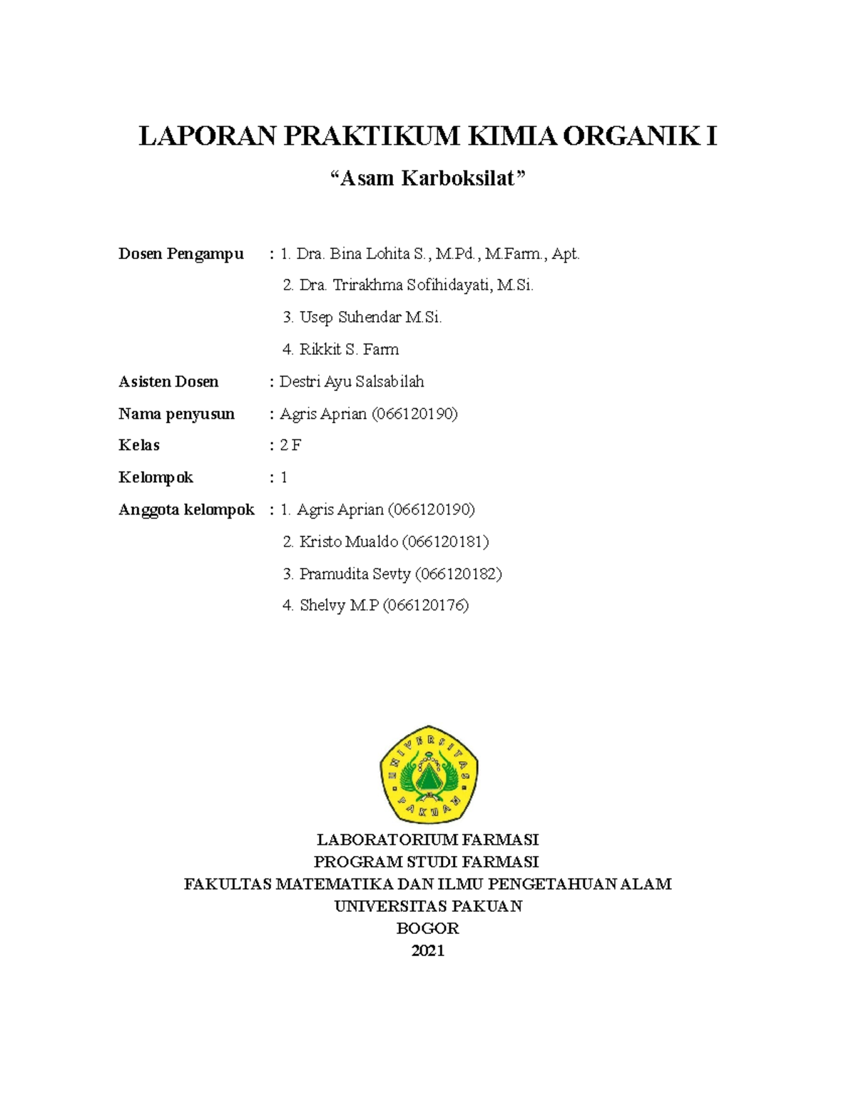 06612019 0 Agris Aprian Laprak Asam Karboksilat - LAPORAN PRAKTIKUM ...