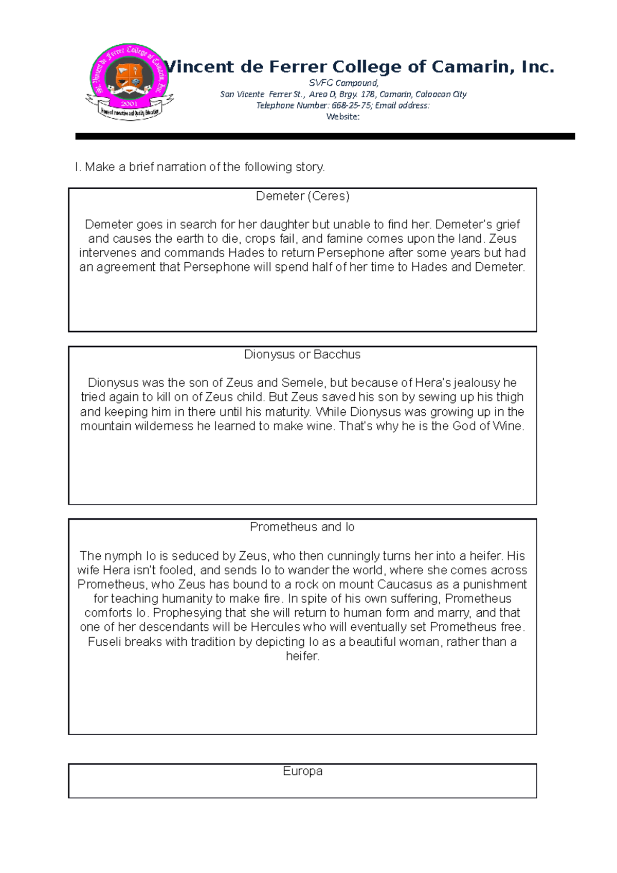 Greek MYTH final activitydone - Organizational Development - Saint ...