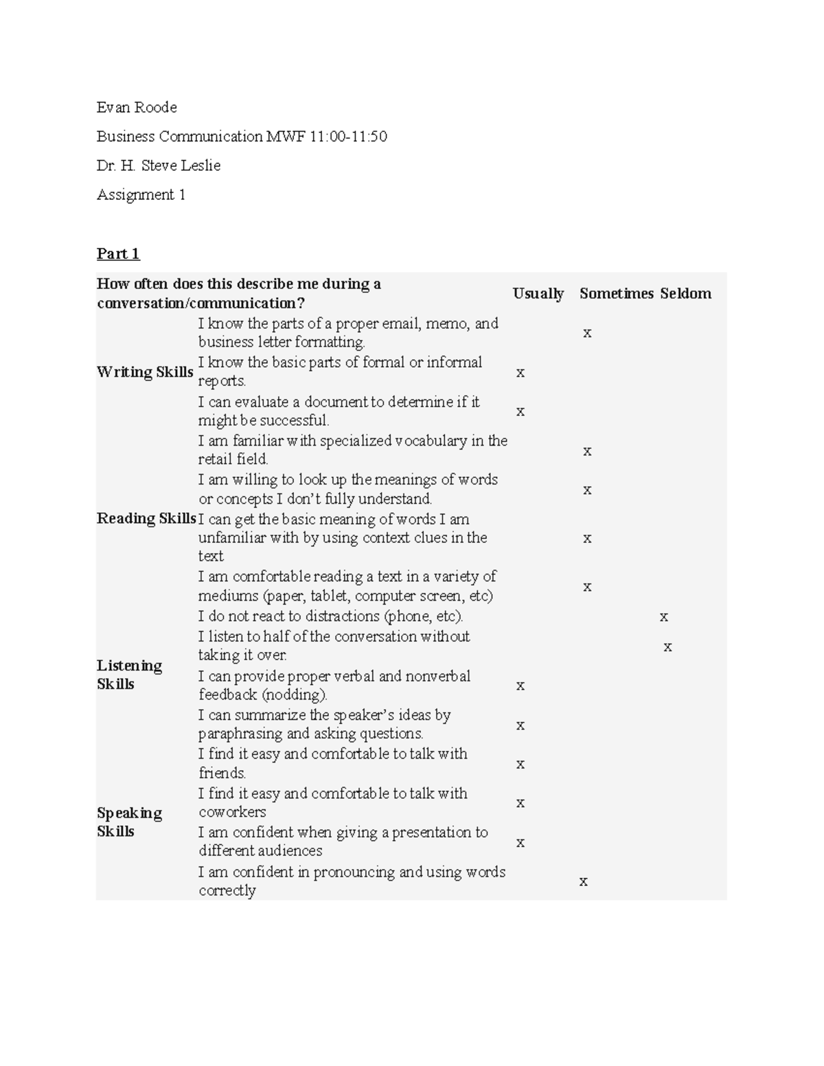 Bus com Evan Roode Assignment 1 MWF - Evan Roode Business Communication ...