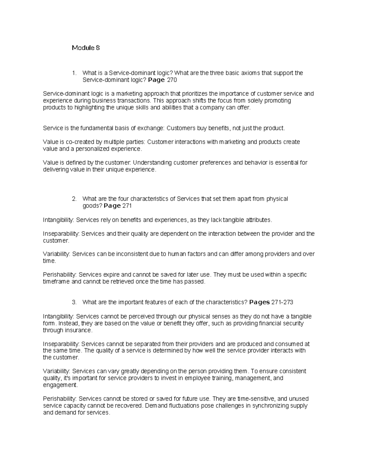 Module 8 Study Guide Questions - Module 8 1. What is a Service-dominant ...