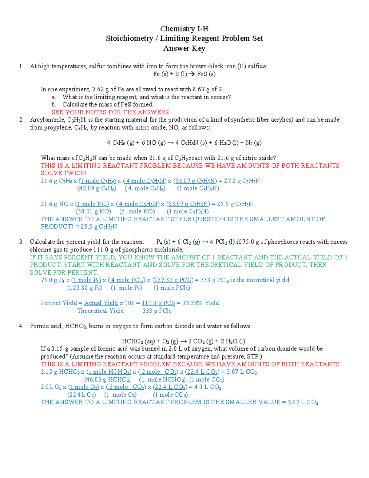 Stoich.l.r.ps.14 - Blahah - Chemistry I-H Stoichiometry / Limiting ...