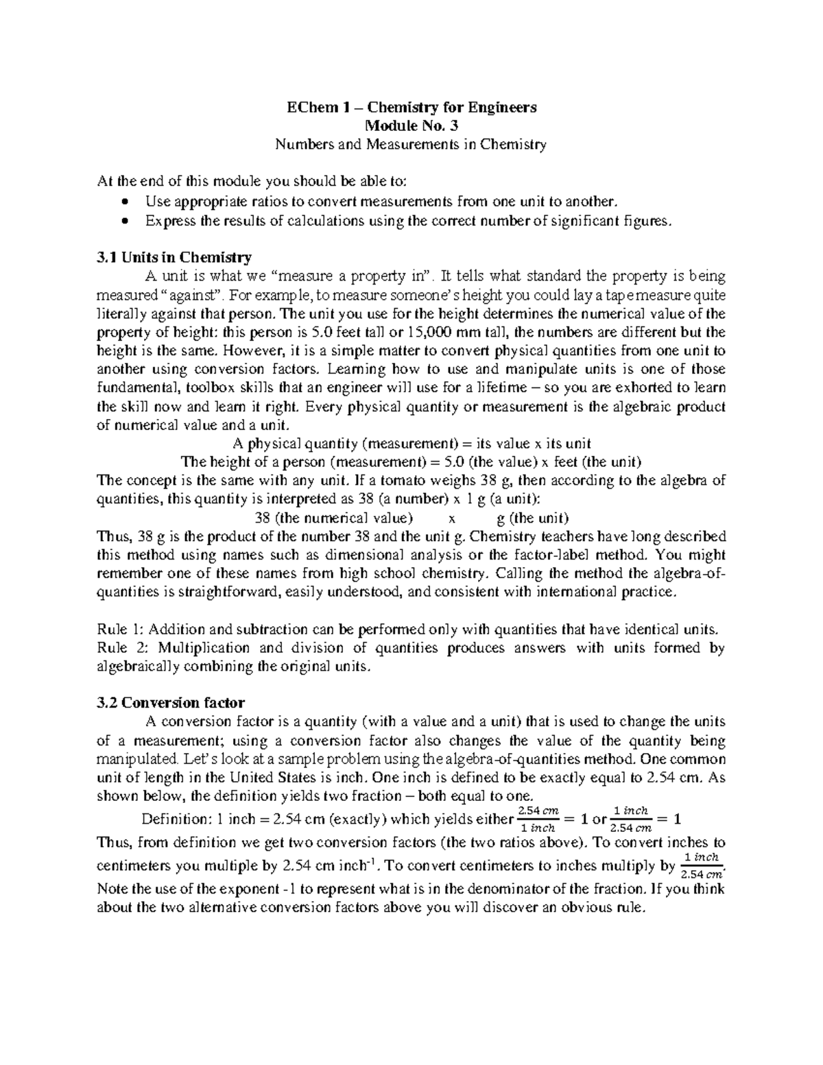 EChem 1 Module 3 - Thanks me later - EChem 1 – Chemistry for Engineers ...