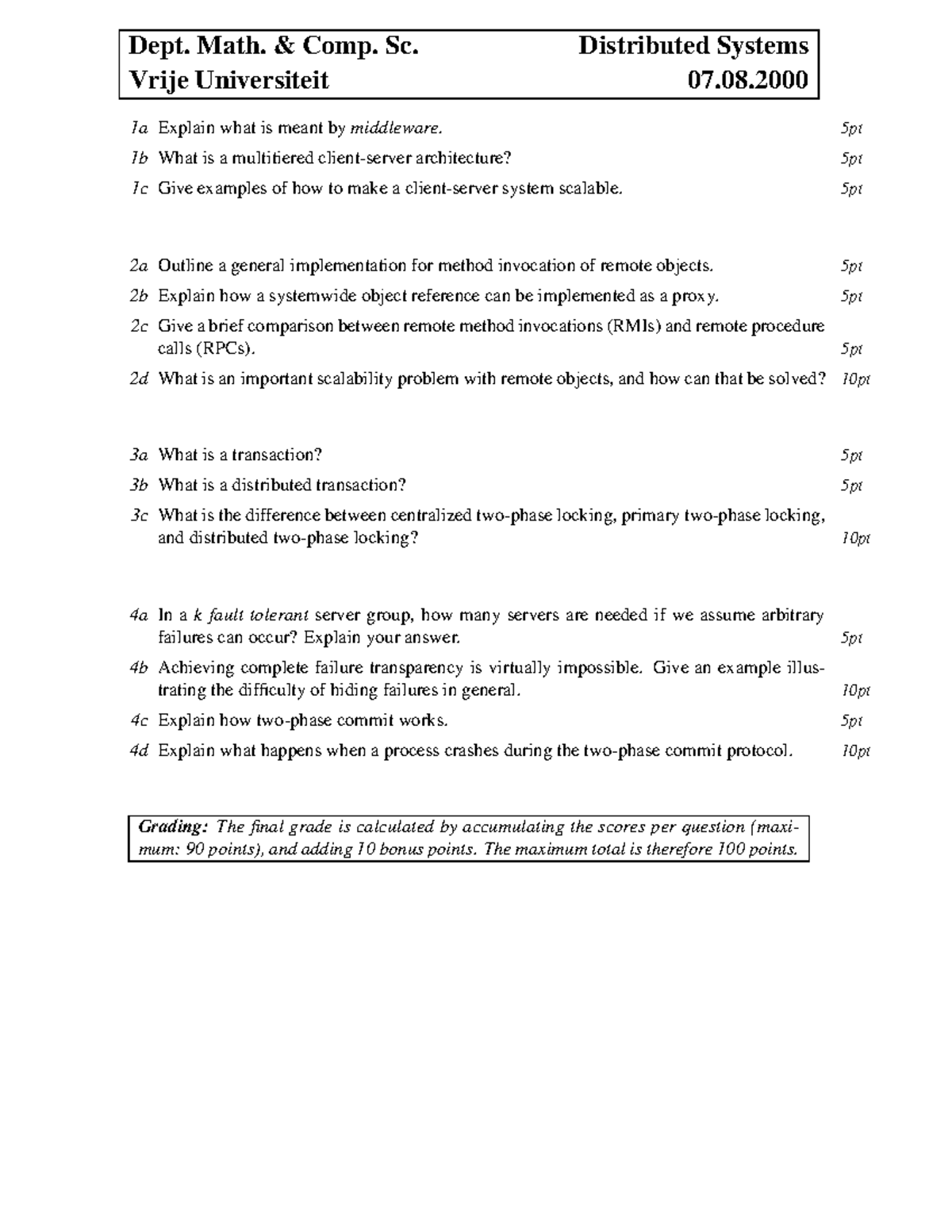 Distributed system programming practice questions 1997-08Ds-1998-06Ds ...
