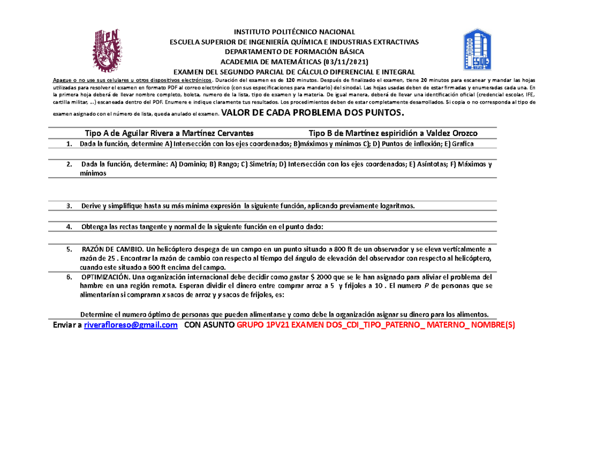 CDI 2do nov 2021 - examen CDI - INSTITUTO POLITÉCNICO NACIONAL ESCUELA SUPERIOR DE INGENIERÍA ...