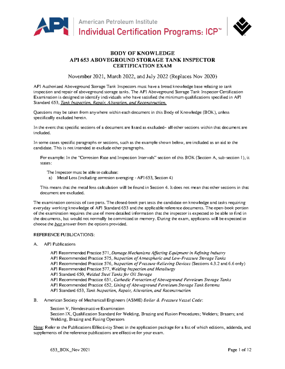 API 653 Body of Knowledge-July 2022 - BODY OF KNOWLEDGE API 653 ...