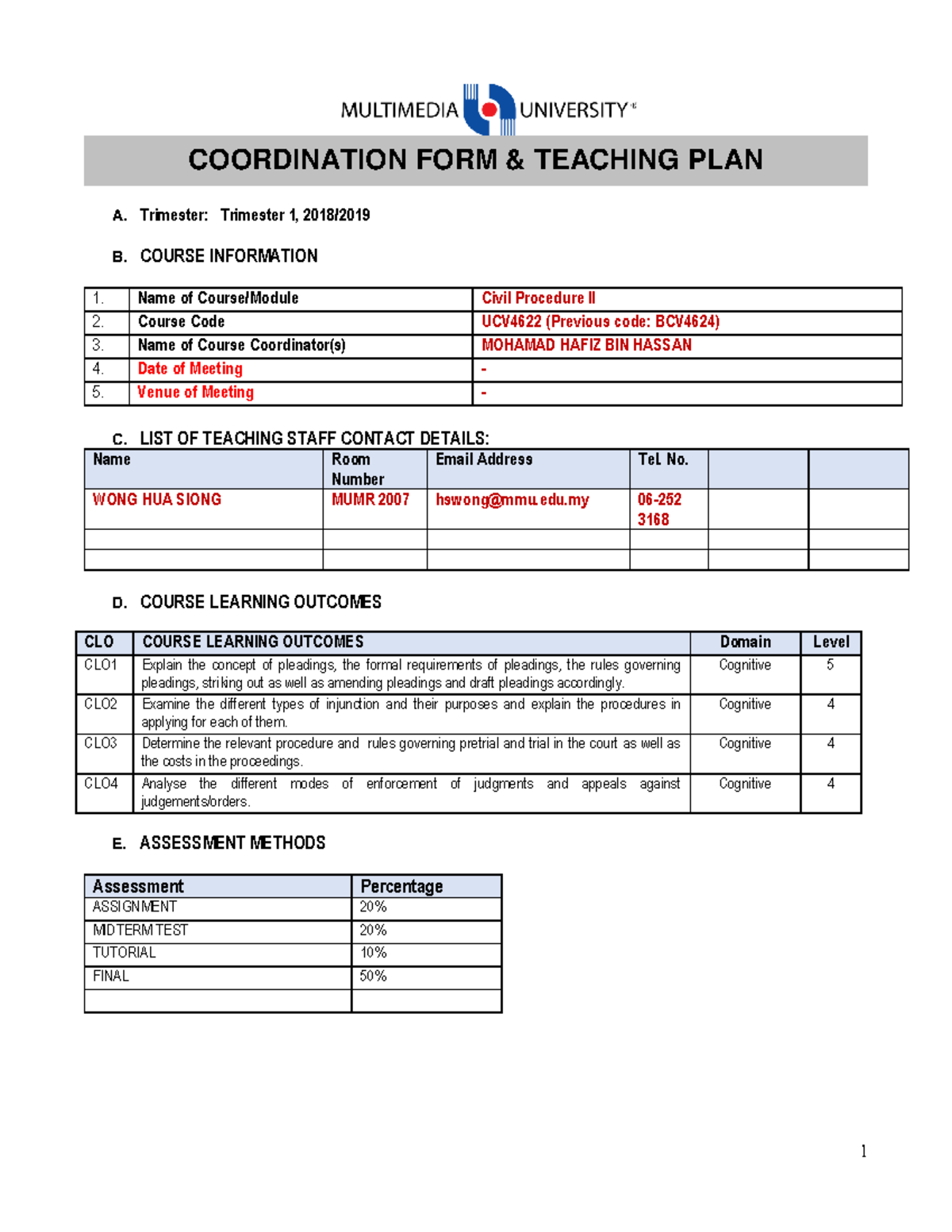 Teaching PLAN students Teaching PLAN students - A. Trimester: Trimester ...