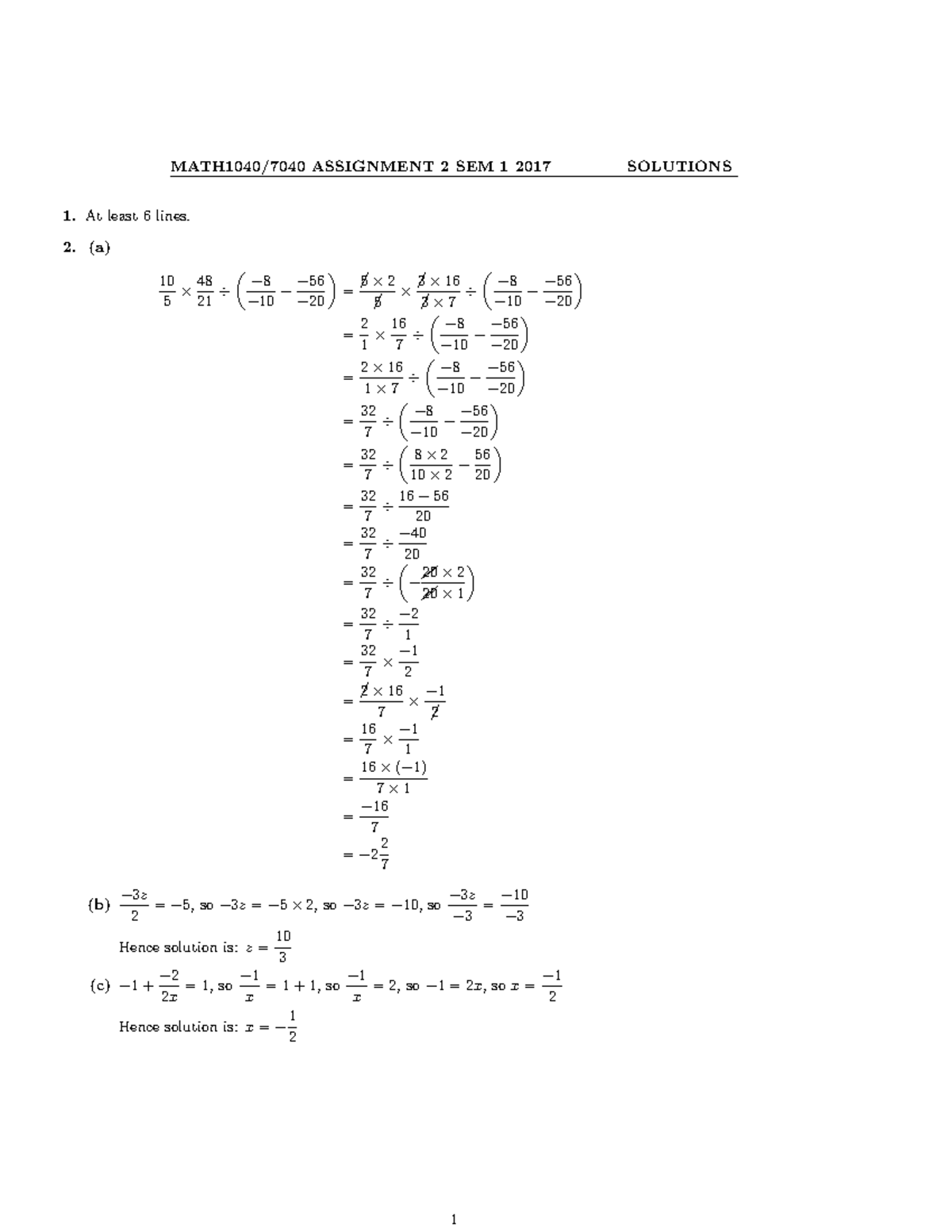 Ass2sols - Assignment 2 - Basic Mathematics - MATH1040/7040 ASSIGNMENT ...