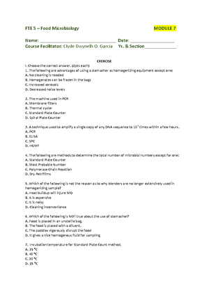 Food Microbiology Module 1-4 Evaluation Sheet - FTE 5 – Food ...
