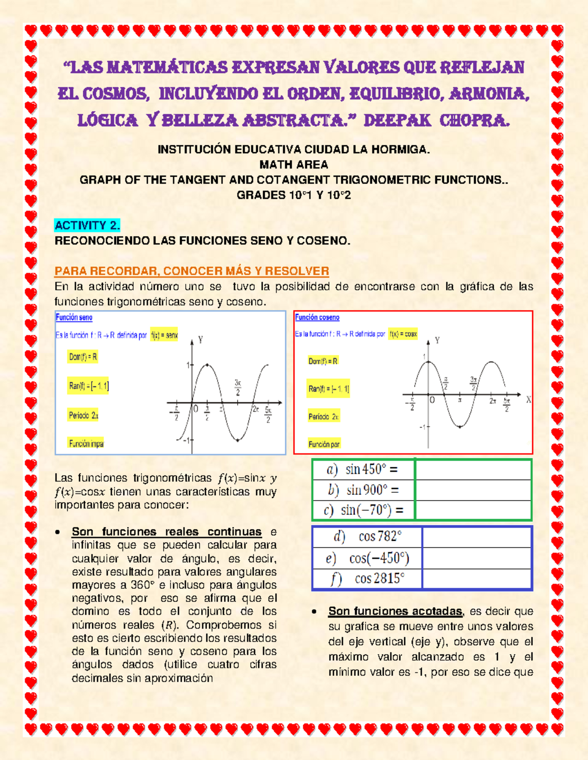 Actividad 2. Graficas Tangente Y Cotangente. 10° 1, 10°2 - “LAS ...
