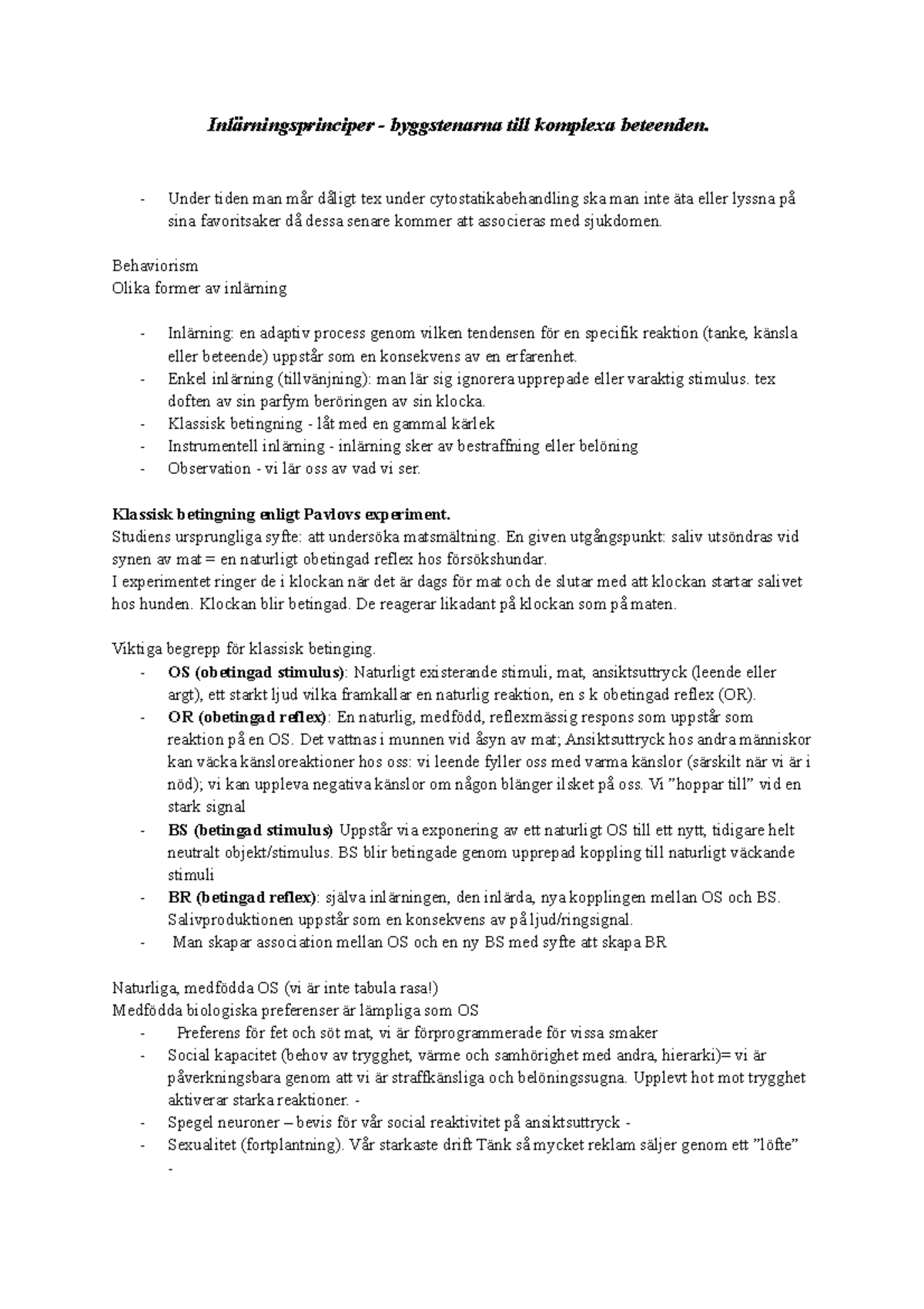 Inlärningsprinciper - byggstenarna till komplexa beteenden. - Under ...