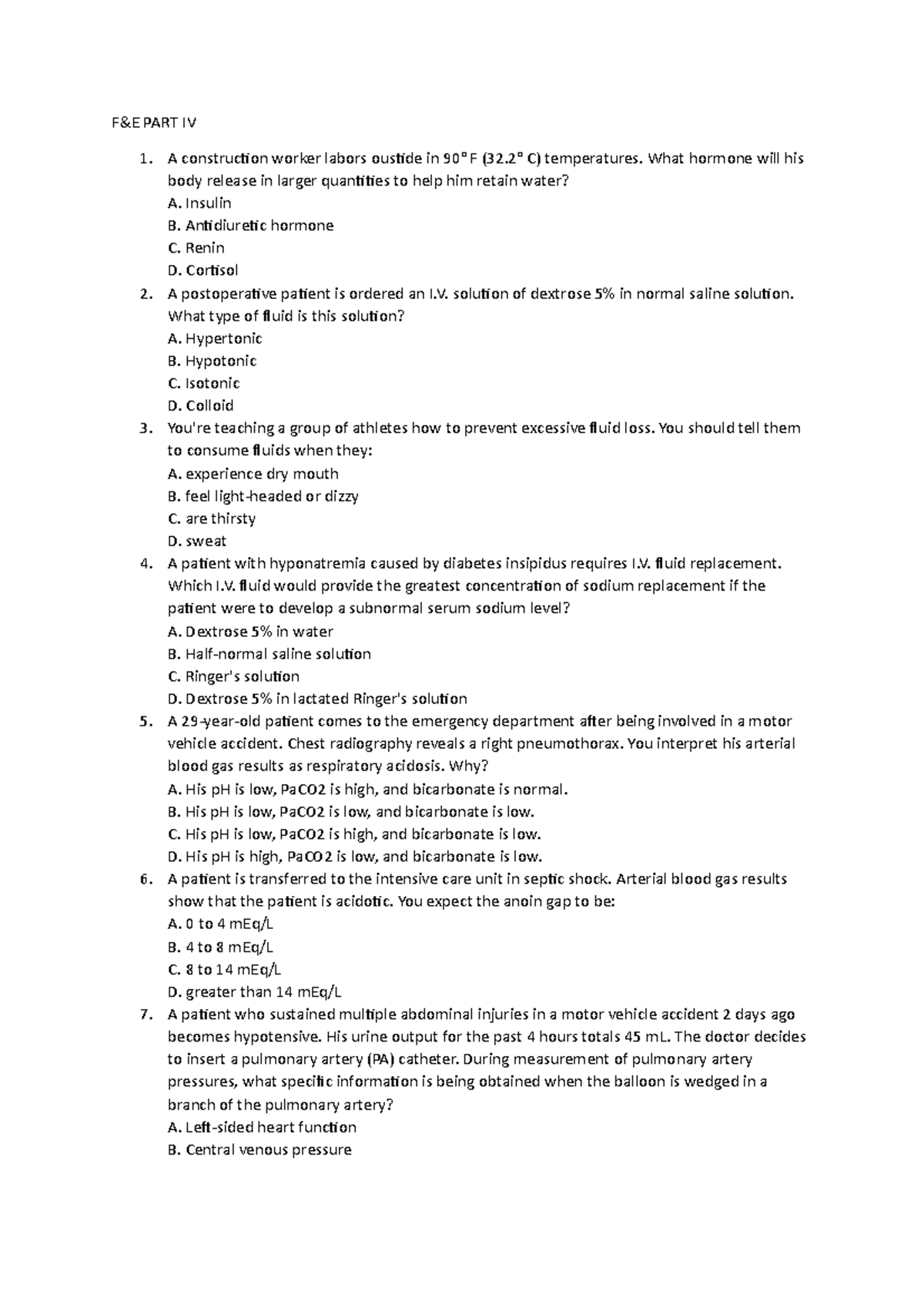 F&E PART IV questions - practice test - F&E PART IV A construction ...